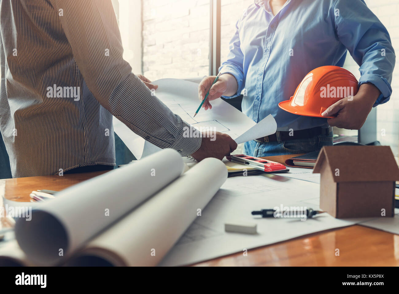 Engineer and Architect concept, Engineer Architects office team working ...