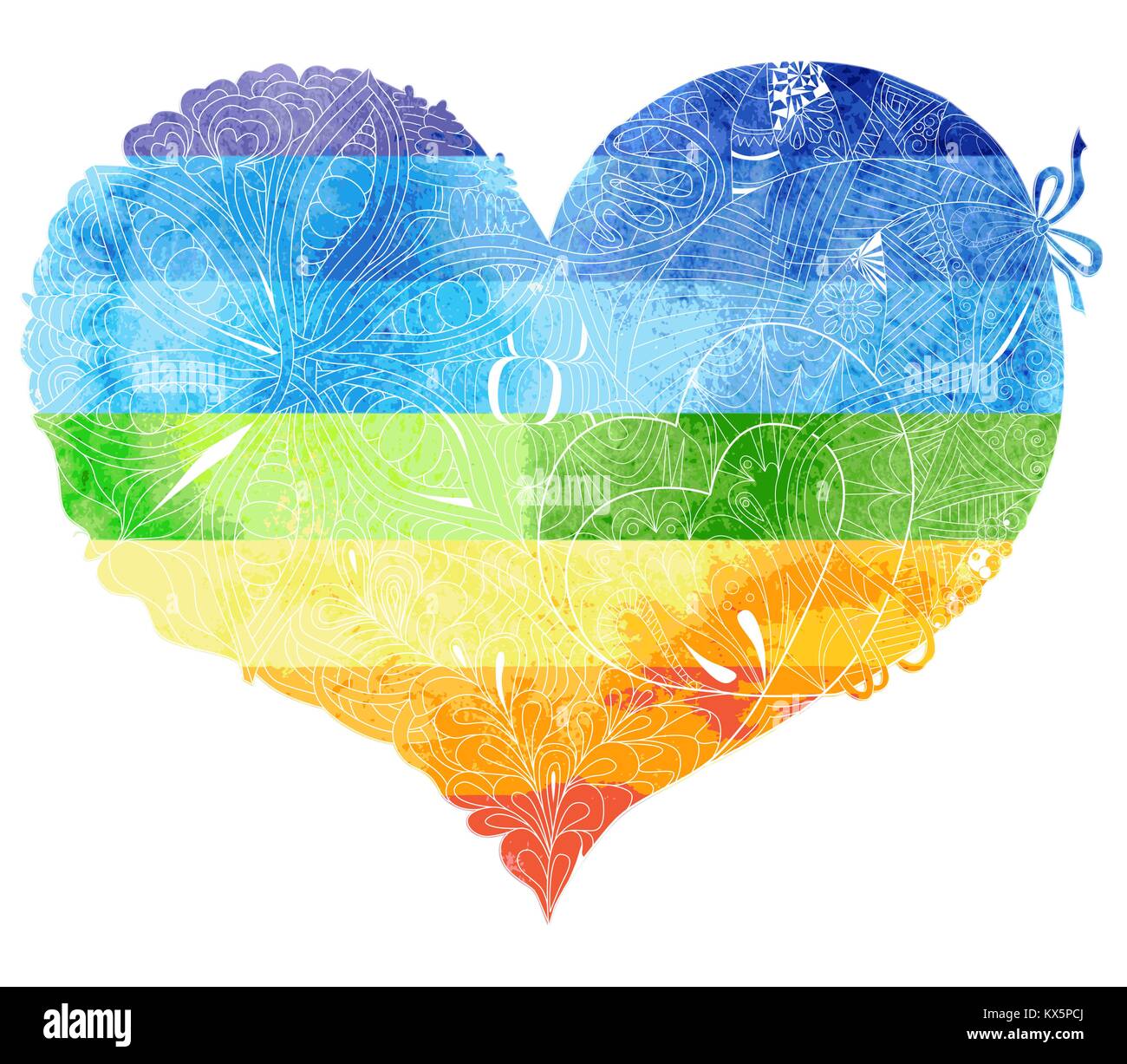 Watercolor drawing of the rainbow heart with a light pattern painted on ...