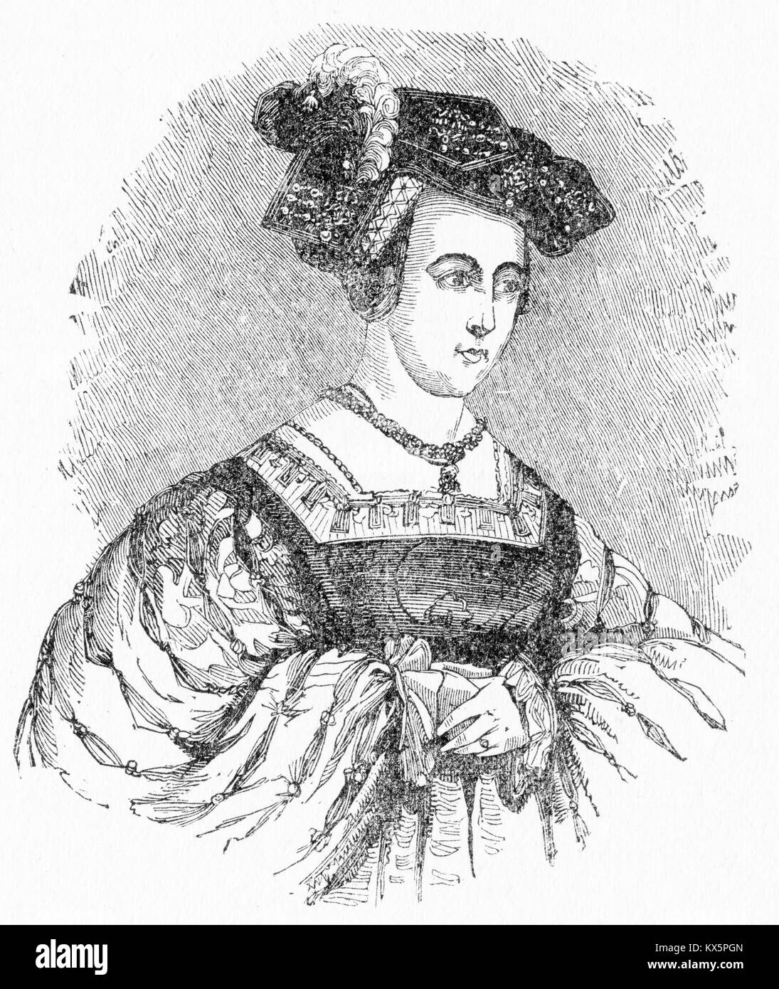 Engraving of Anne Boleyn, second wife to Henry VIII, Tudor King of ...