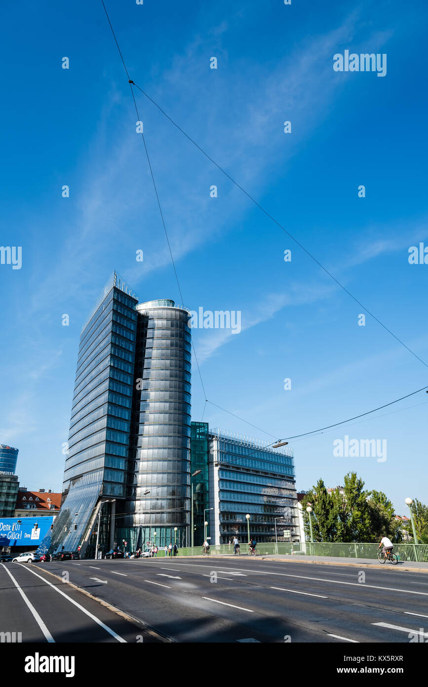 Vienna, Austria - August 17, 2017: Aspern bridge and modern office ...