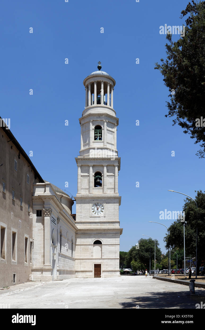 The belltower of the Papal Basilica of St. Paul outside the Walls. Rome ...