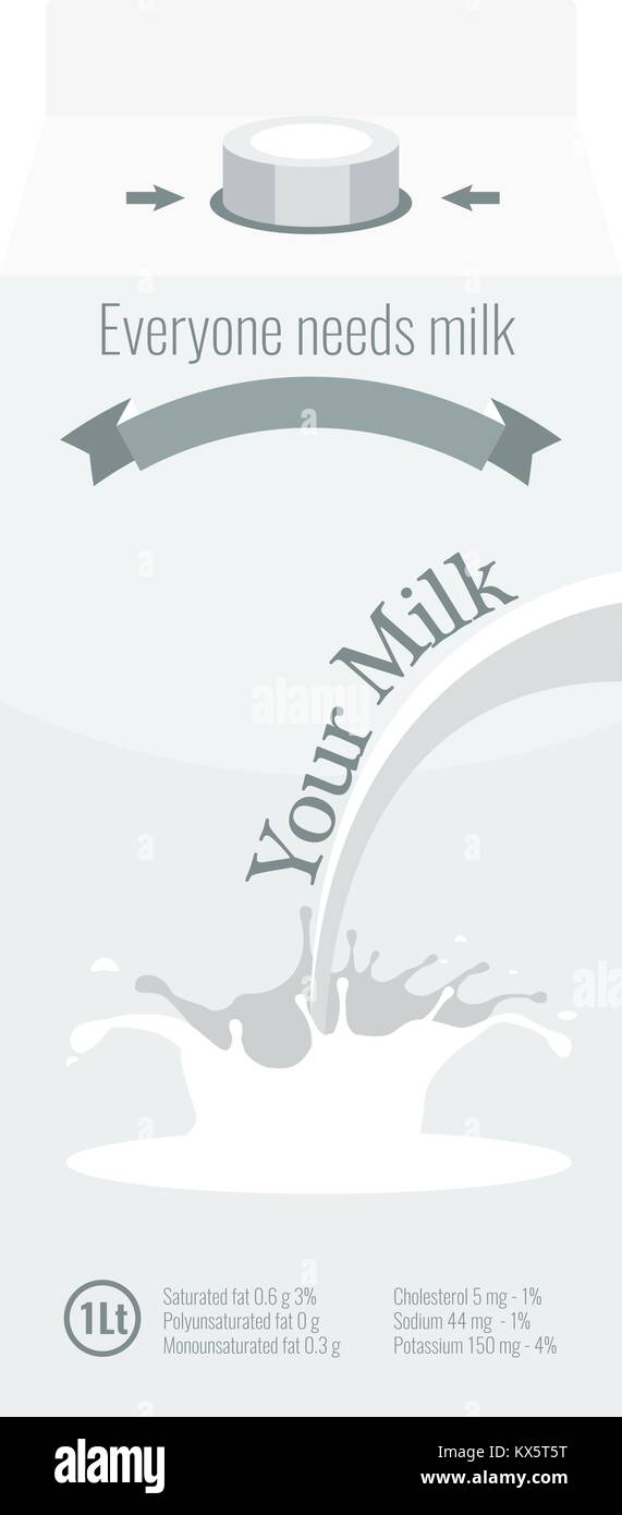 Milk package box mock up with ready milk splash design. Illustrated ...
