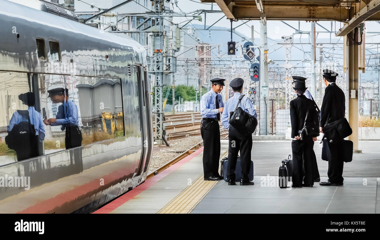 KYOTO, JAPAN - OCTOBER 20: Japanese Train Conductors in Kyoto, Japan on ...
