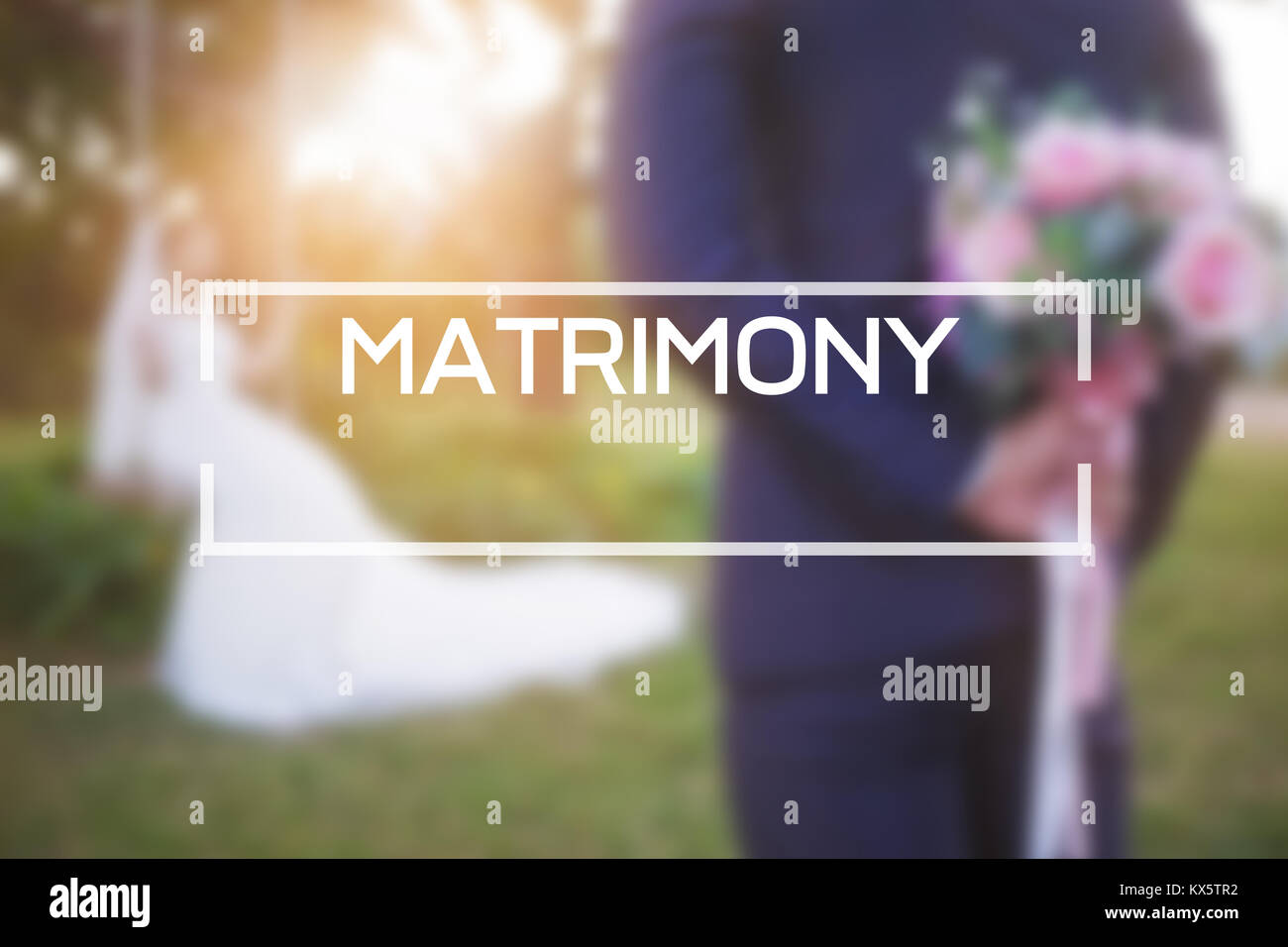 matrimony concept,matrimony text on background with man standing and ...
