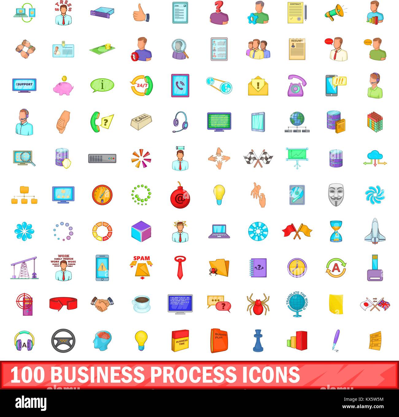 100 business process icons set, cartoon style Stock Vector Image & Art ...