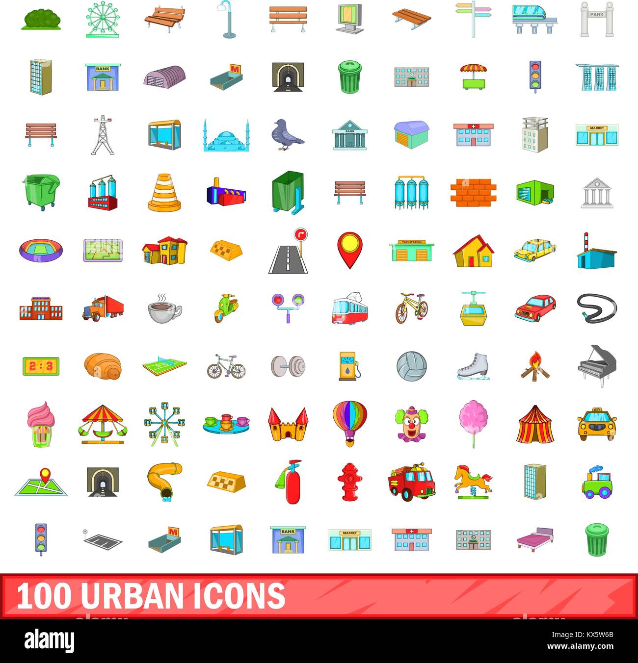 100 urban icons set, cartoon style Stock Vector Image & Art - Alamy
