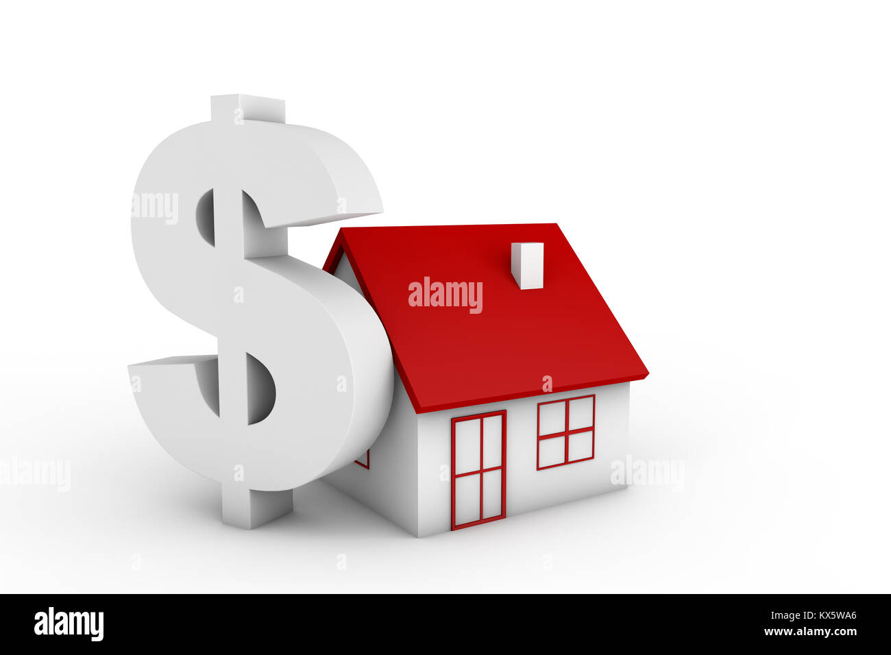 3d illustration house and currency sign dollar on white backgrounds ...
