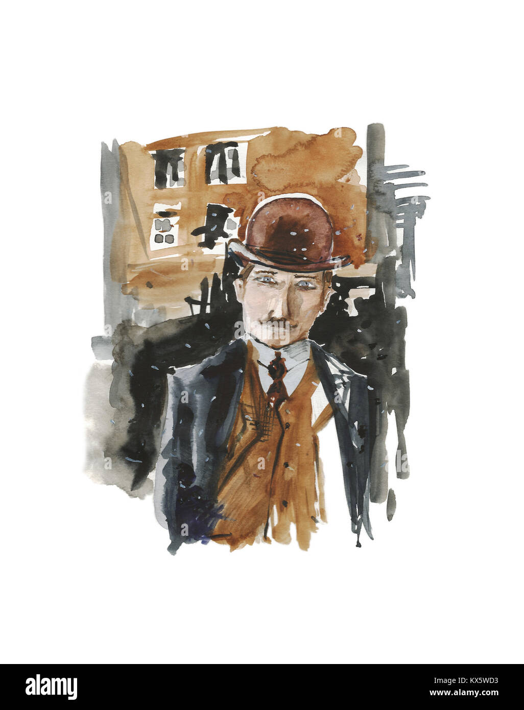 Hercule Poirot portrait, aquarell and markers, art work Stock Photo - Alamy