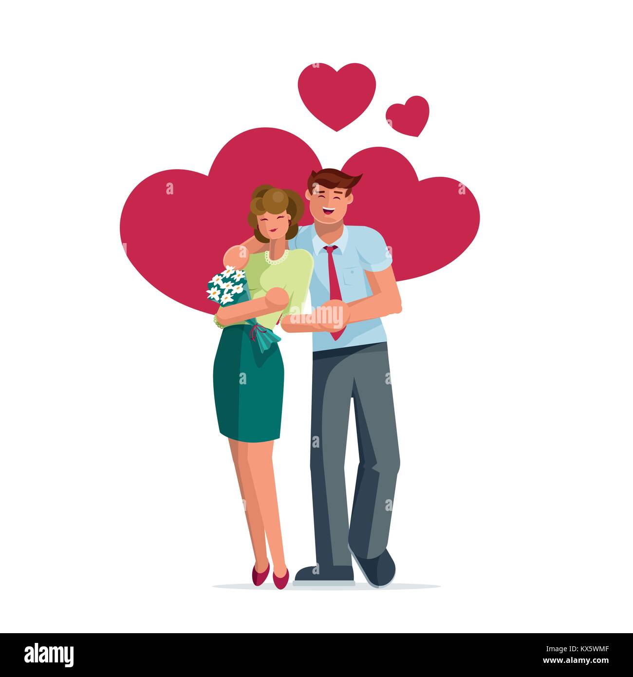 Happy heterosexual couple standing hand in hand together. There are ...