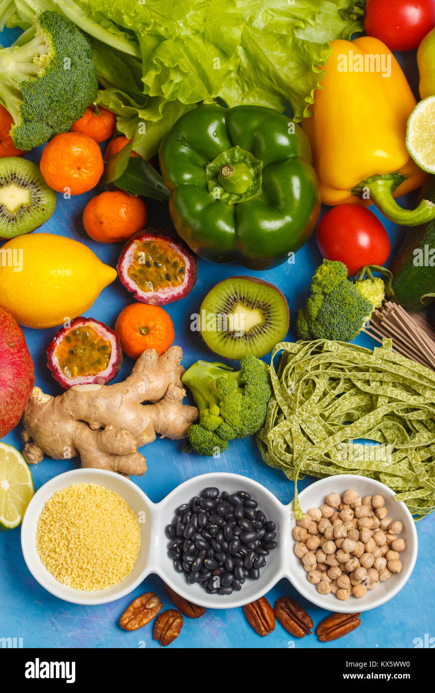 Healthy vegan food concept. Fruits vegetables background. Vegetable ...