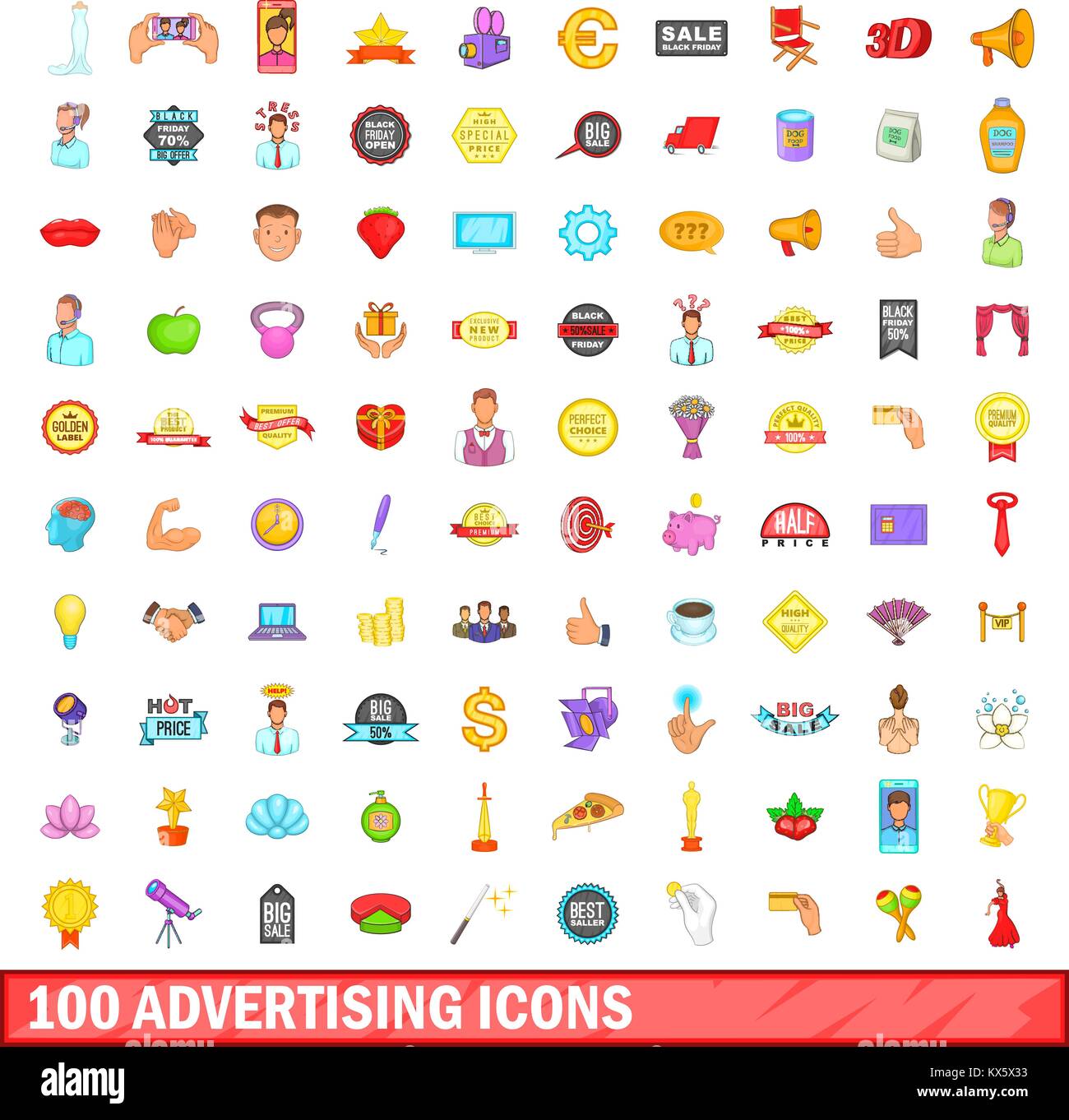 100 advertising icons set, cartoon style Stock Vector Image & Art - Alamy