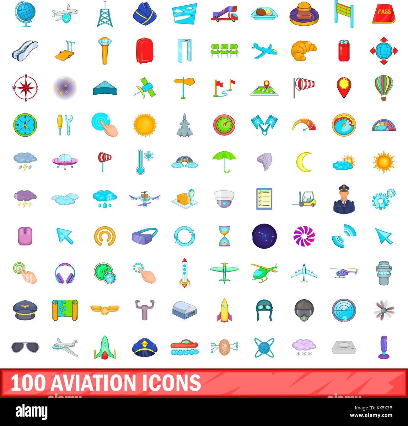 100 aviation icons set, cartoon style Stock Vector Image & Art - Alamy