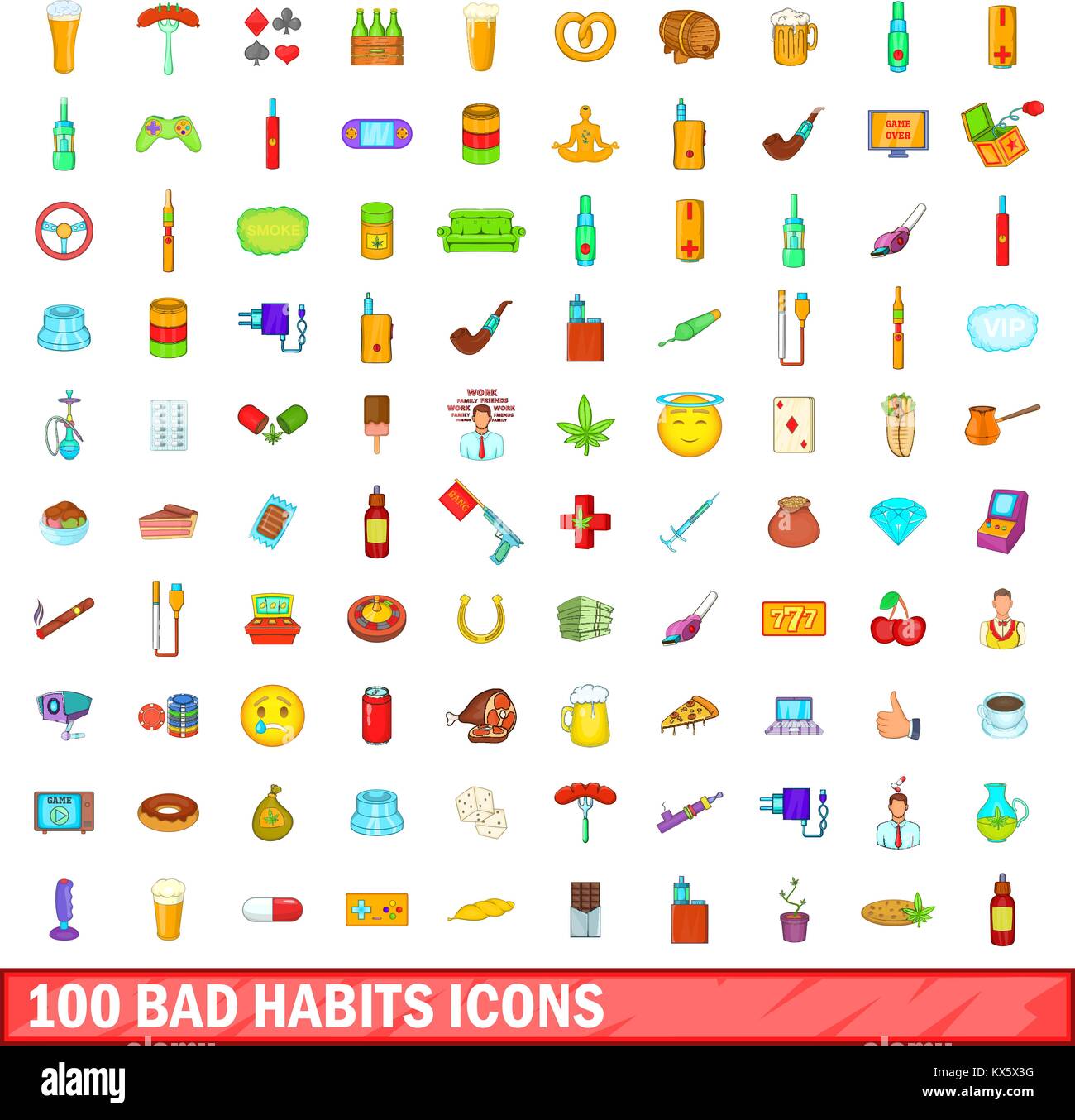100 bad habits icons set, cartoon style Stock Vector Image & Art - Alamy