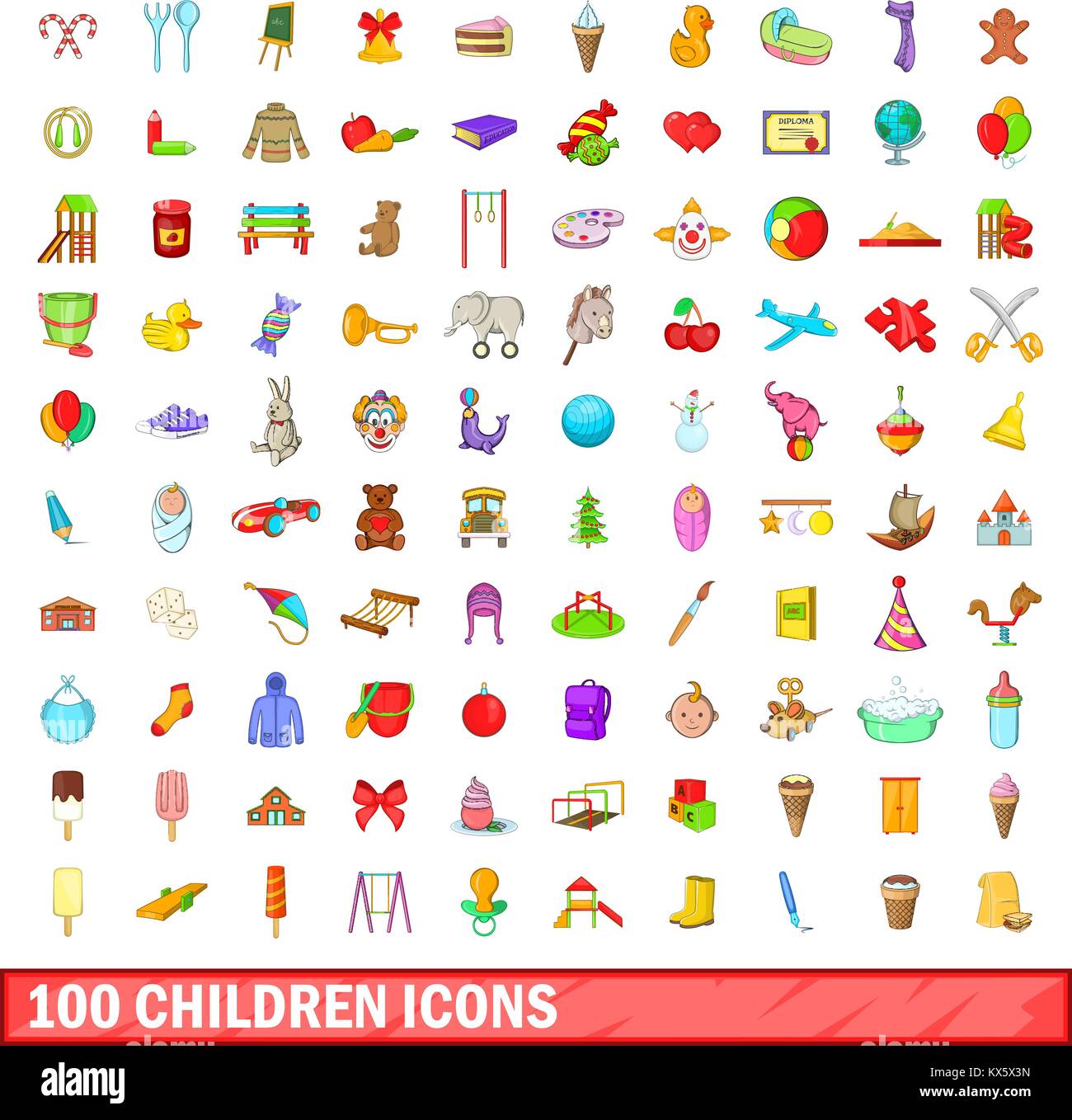 100 children icons set, cartoon style Stock Vector Image & Art - Alamy