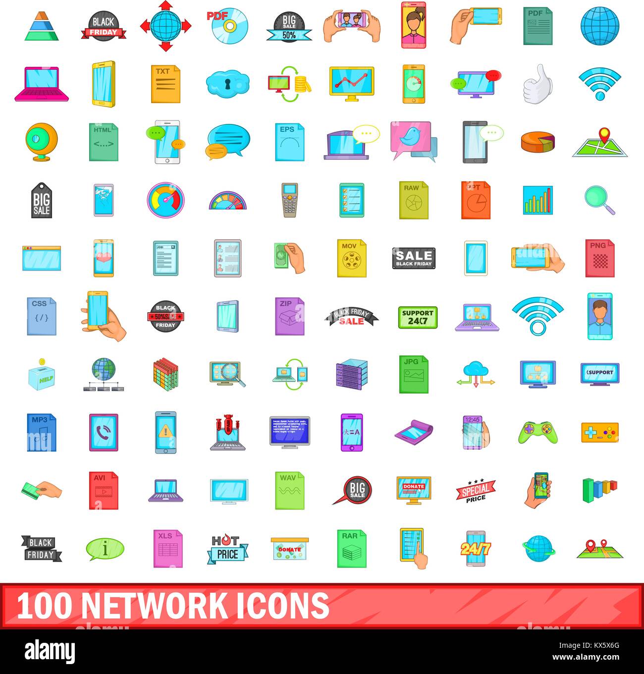 100 network icons set, cartoon style Stock Vector Image & Art - Alamy