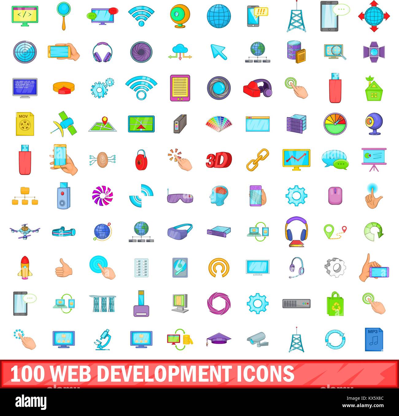 100 web development icons set, cartoon style Stock Vector Image & Art ...