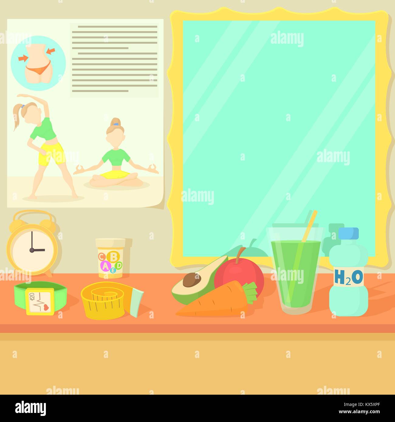 Health lifestyle items concept, cartoon style Stock Vector Image & Art ...