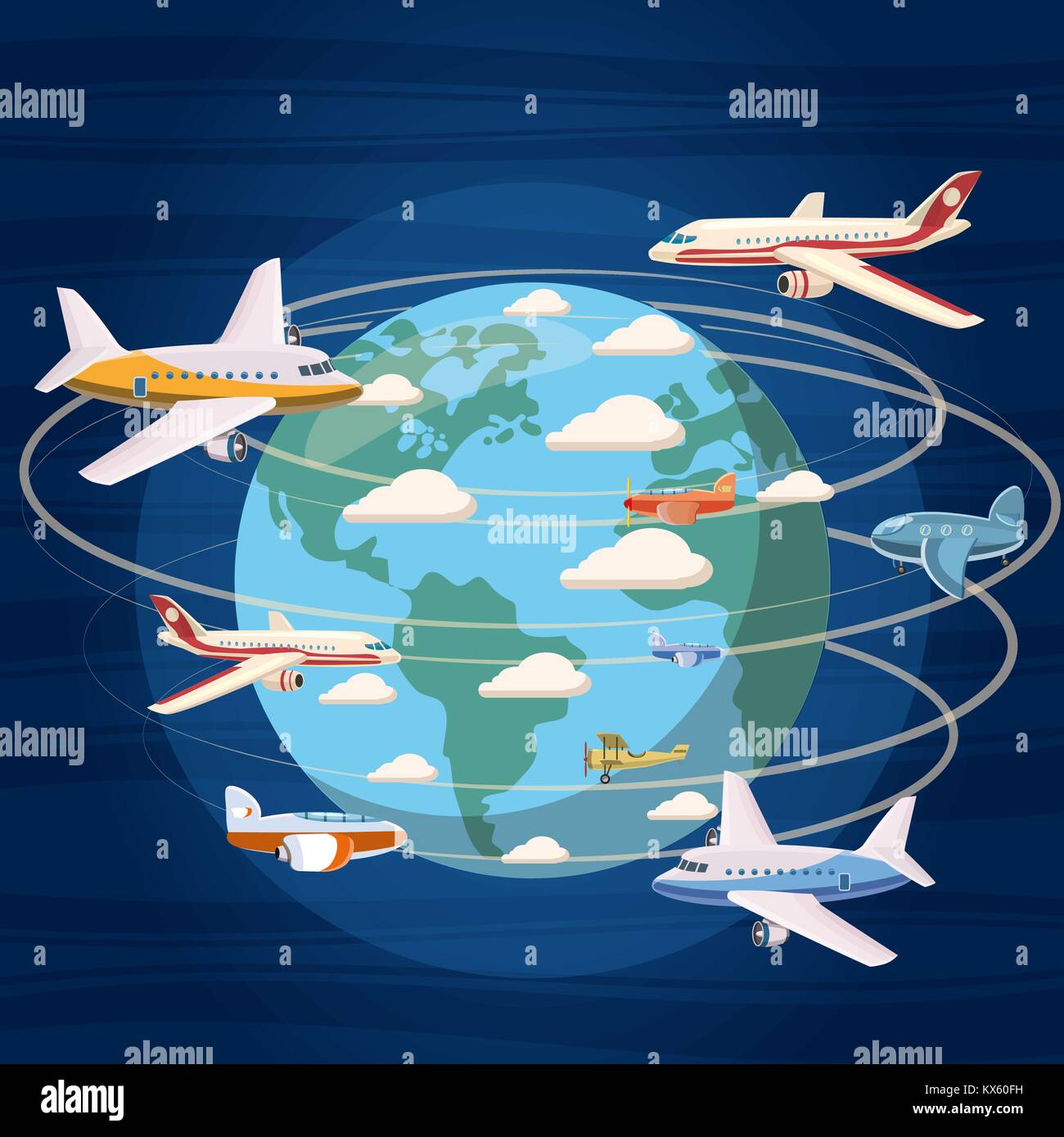 Airplanes around the world concept, cartoon style Stock Vector Image ...