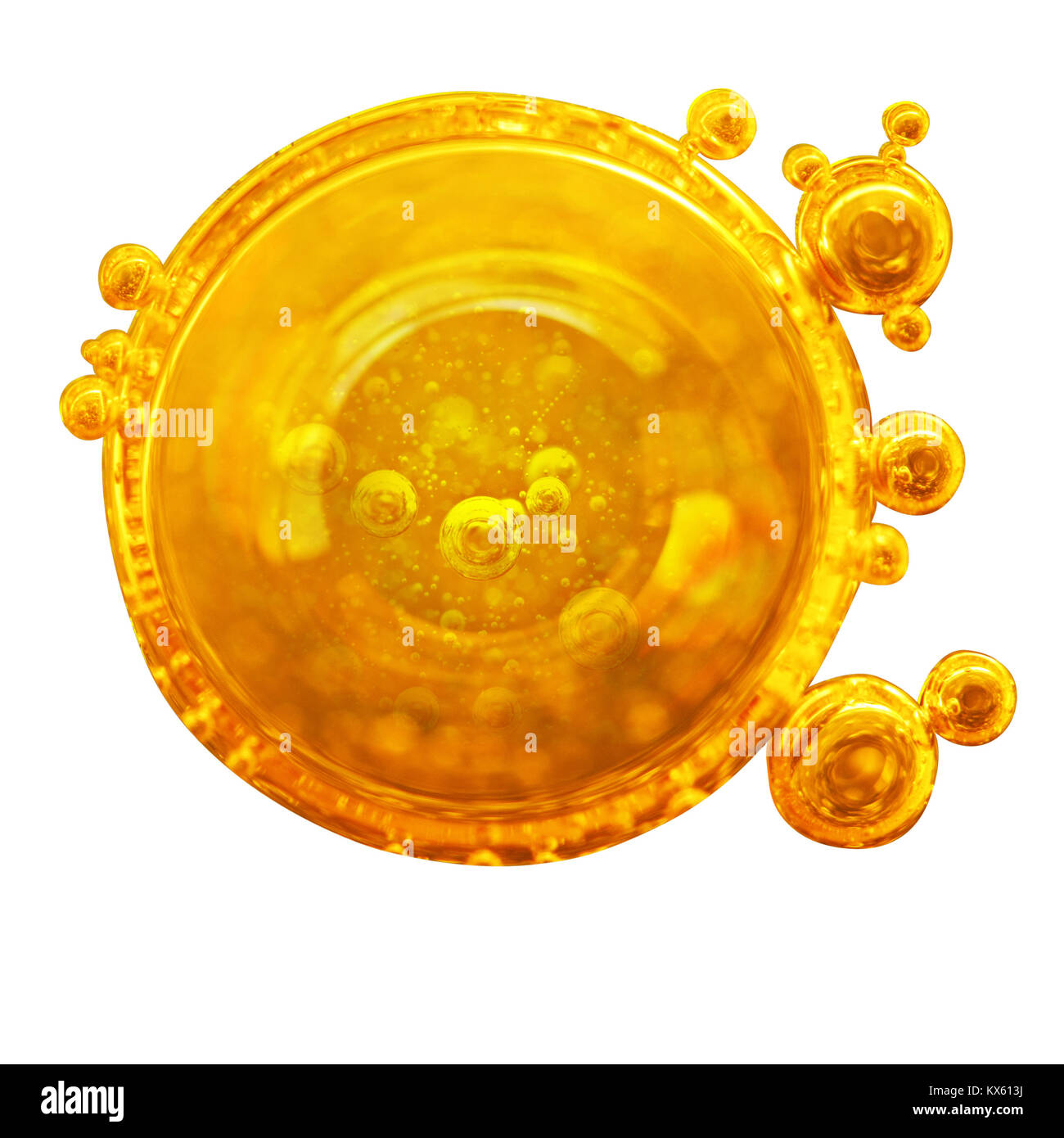 Bubbles oil inside a large oil bubble and small oil bubbles around ...