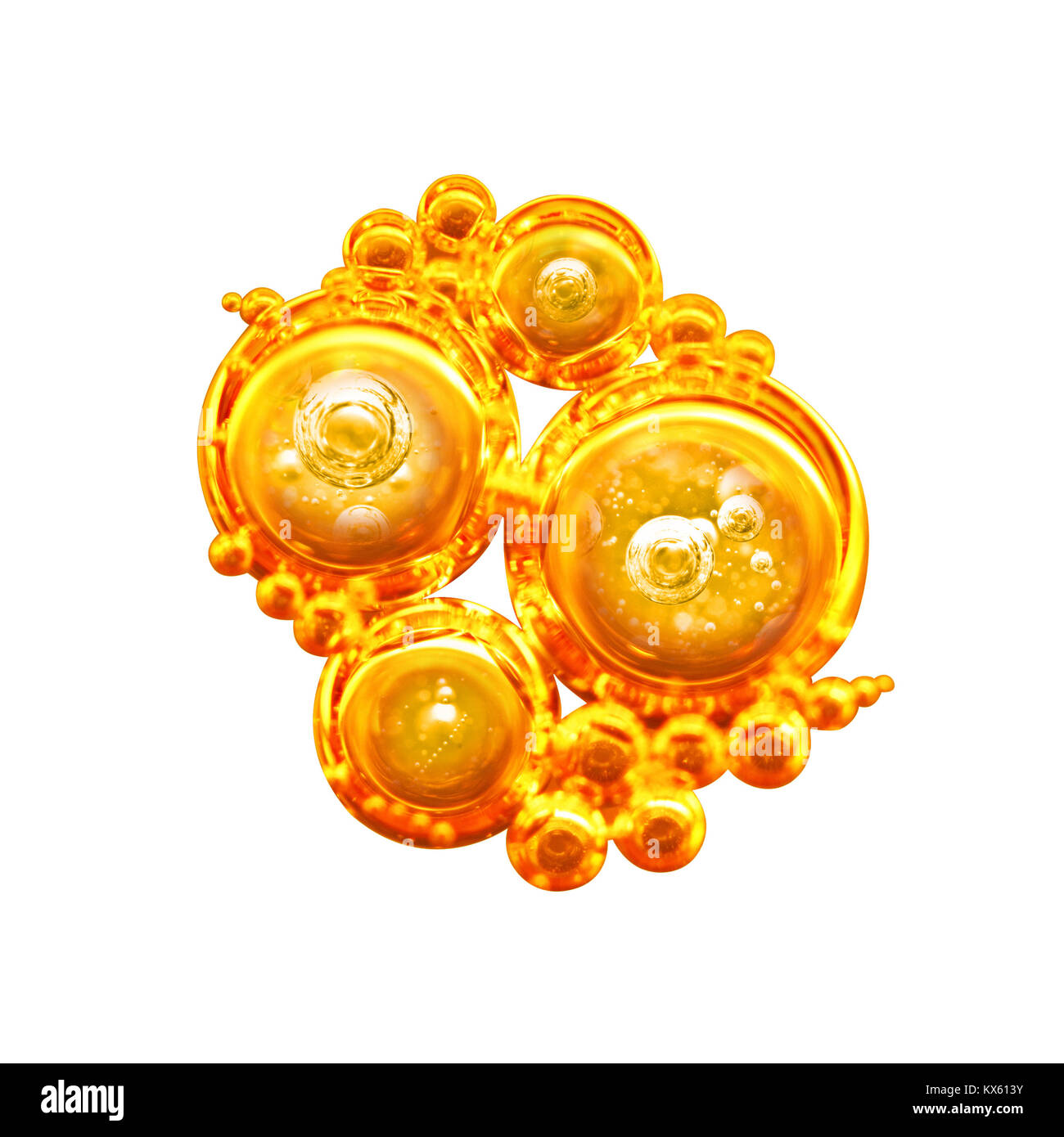 Bubbles oil inside a large oil bubble and small oil bubbles around ...