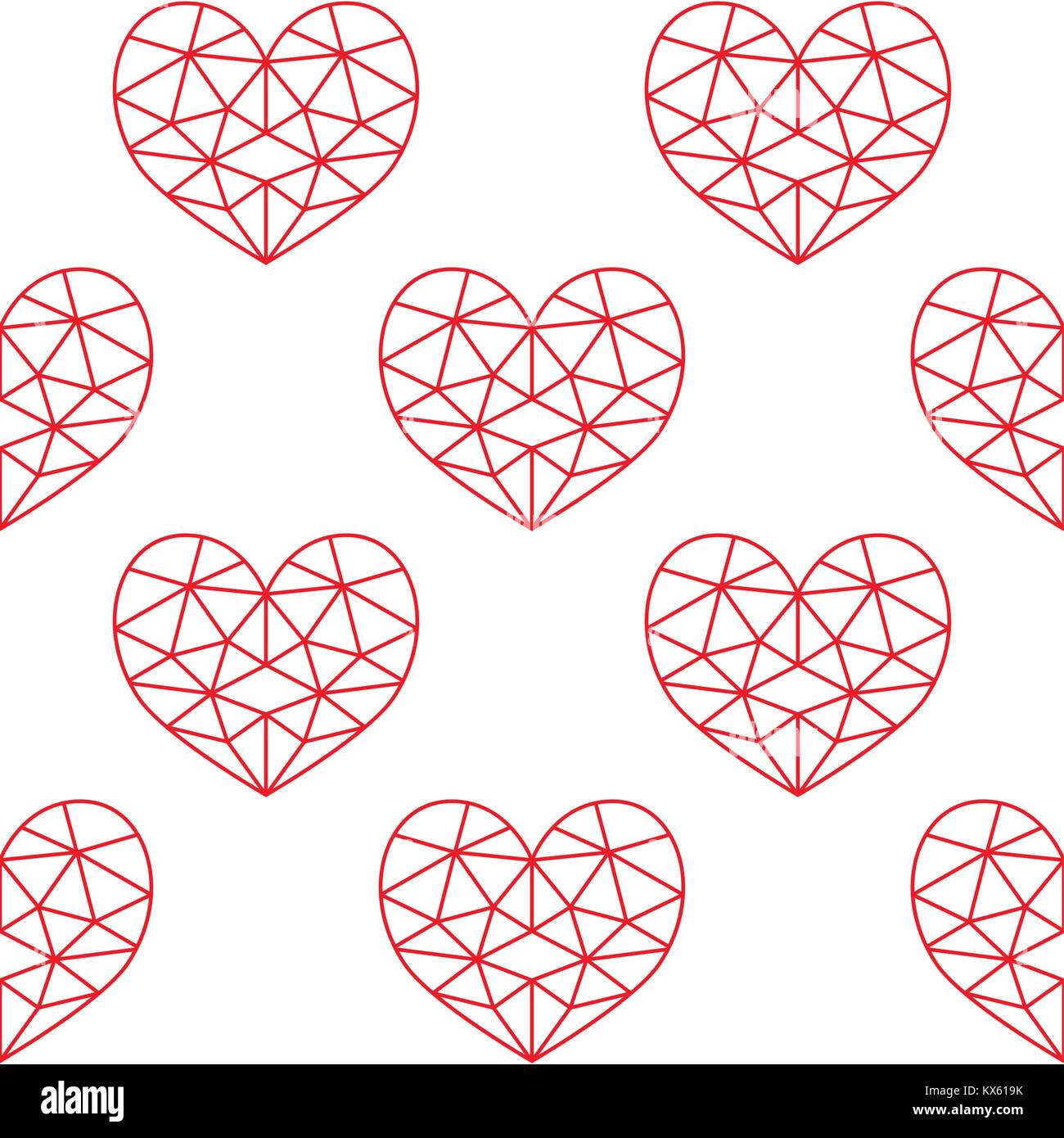 Geometric heart vector seamless pattern, Valentine's Day red hearts on ...
