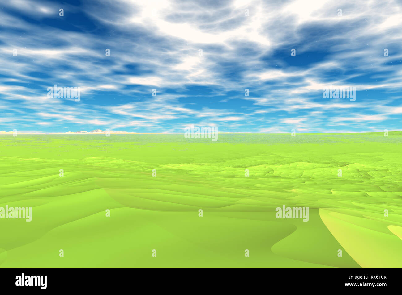 The alien planet. Green desert under a blue sky. 3D illustration Stock ...