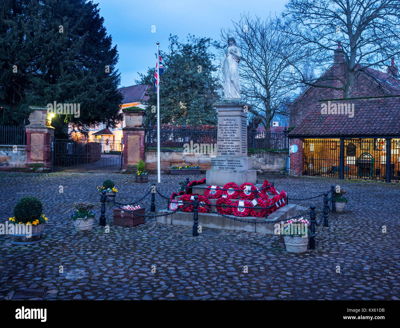 War Memorial in Hall Square at Dusk in Boroughbridge North Yorkshire ...