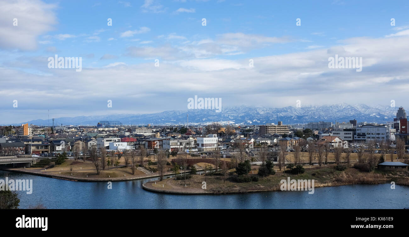 A view across Toyama City, Japan, towards the "Japanese Alps Stock ...