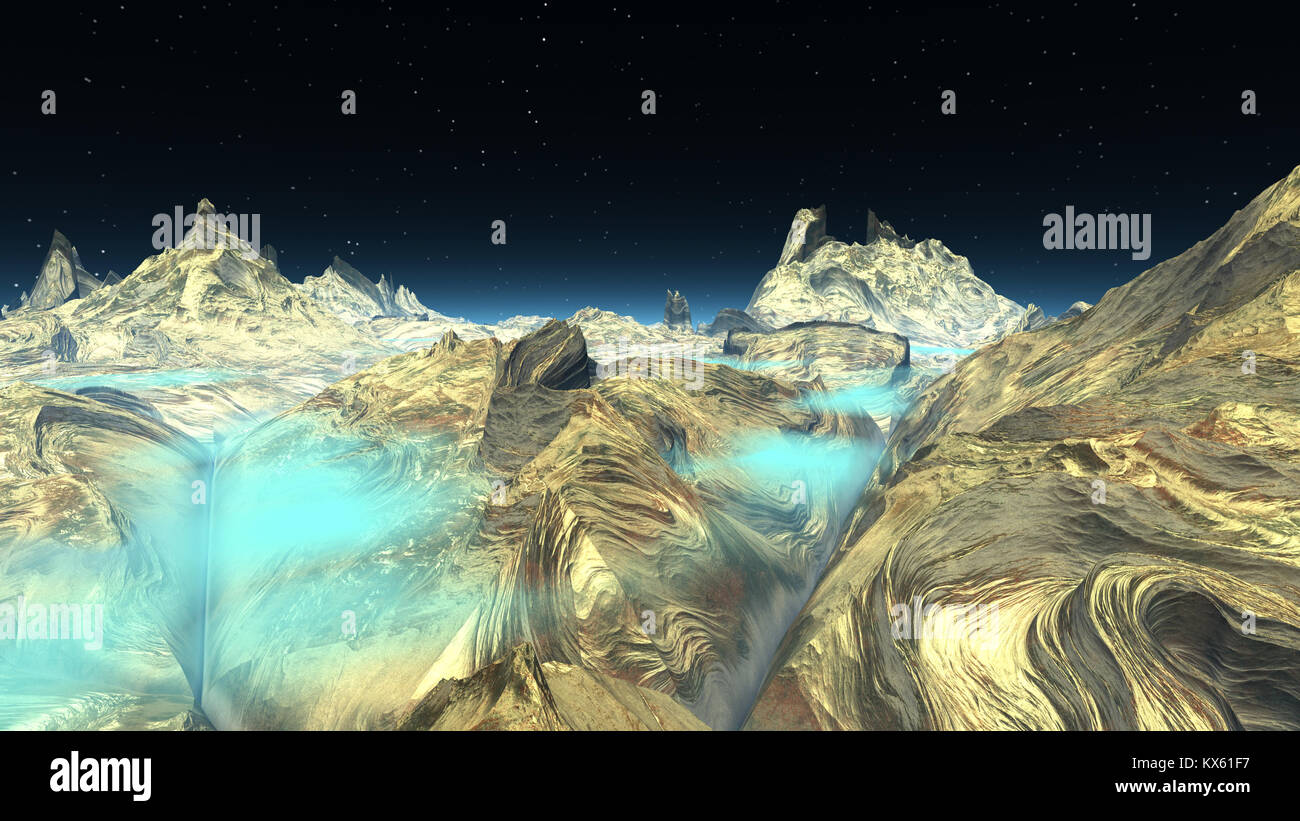 Fantasy alien planet. Rocks and sky. 3D illustration Stock Photo - Alamy