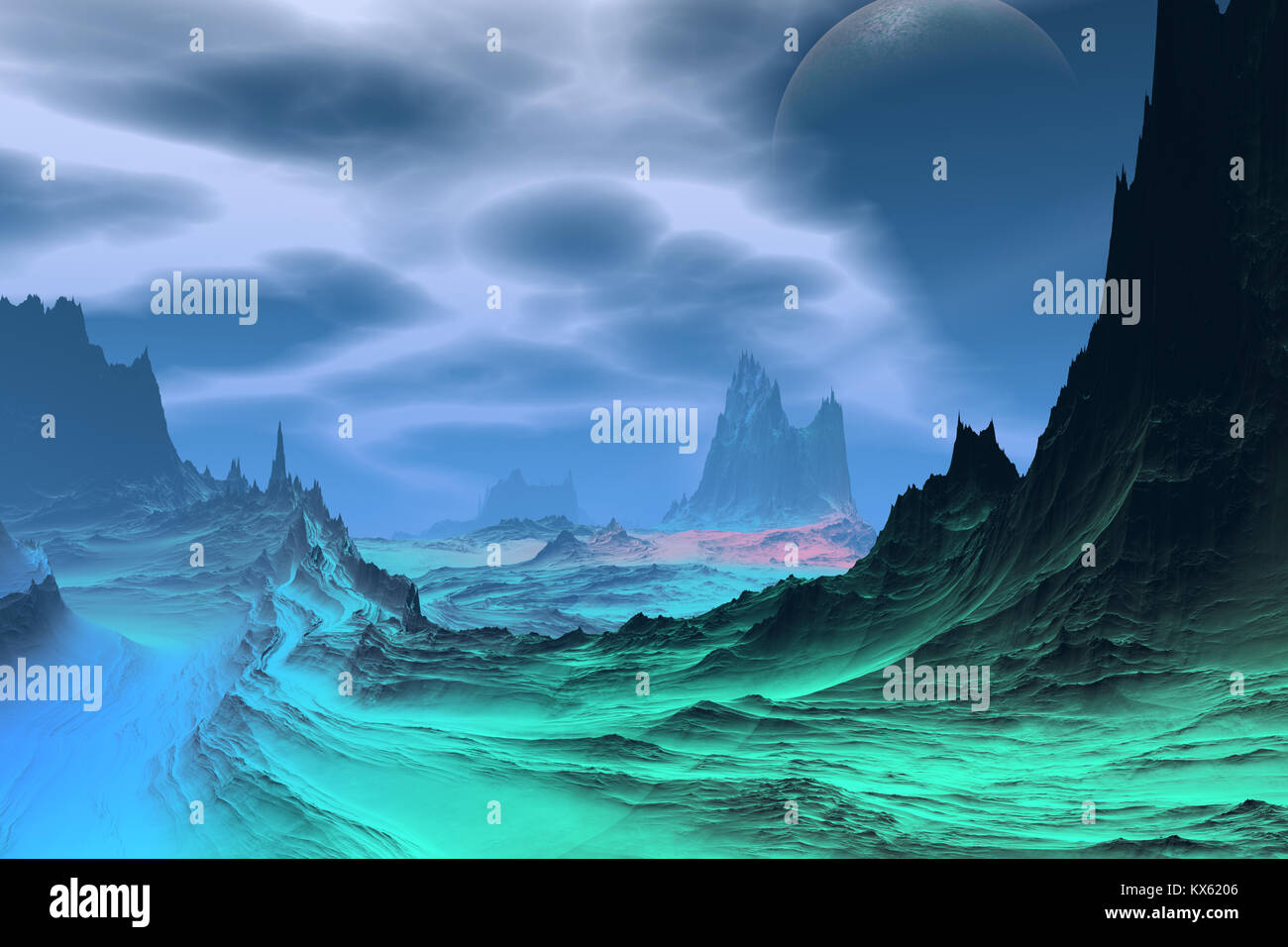 Fantasy alien planet. Rocks and sky. 3D illustration Stock Photo - Alamy