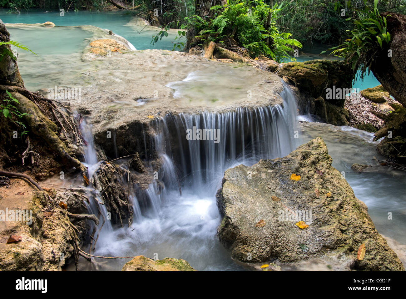 The Kuang Si Falls, known as Tat Kuang Si Waterfalls Luangprabang, Laos ...