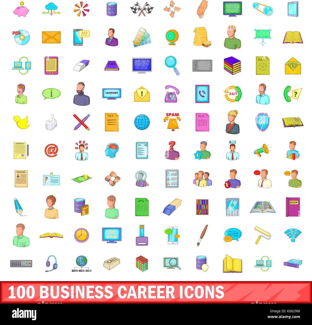 100 business career icons set, cartoon style Stock Vector Image & Art ...