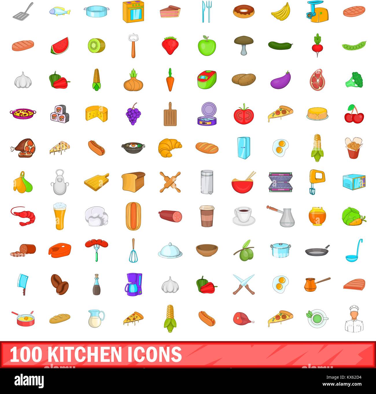 100 kitchen icons set, cartoon style Stock Vector Image & Art - Alamy