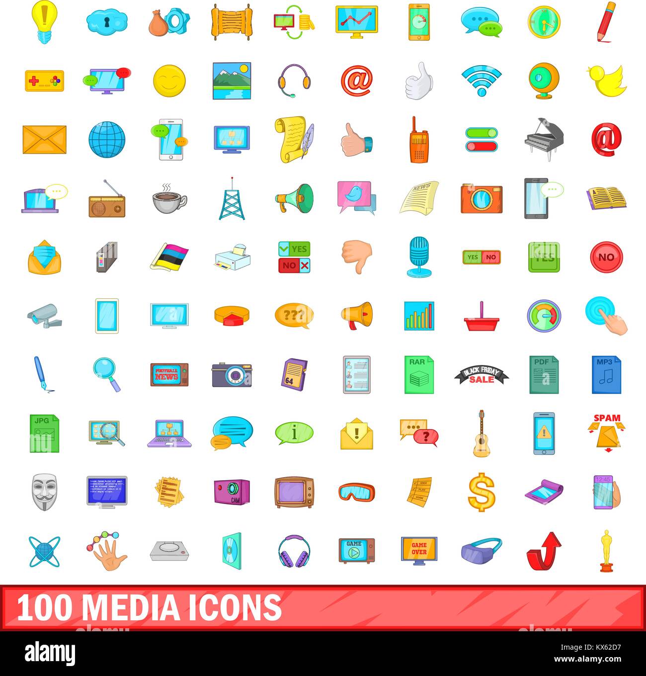 100 media icons set, cartoon style Stock Vector Image & Art - Alamy