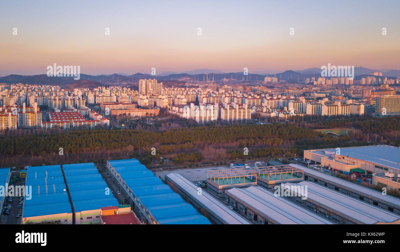 Aerial view Sunset of the industrial park. incheon Seoul,Korea Stock ...