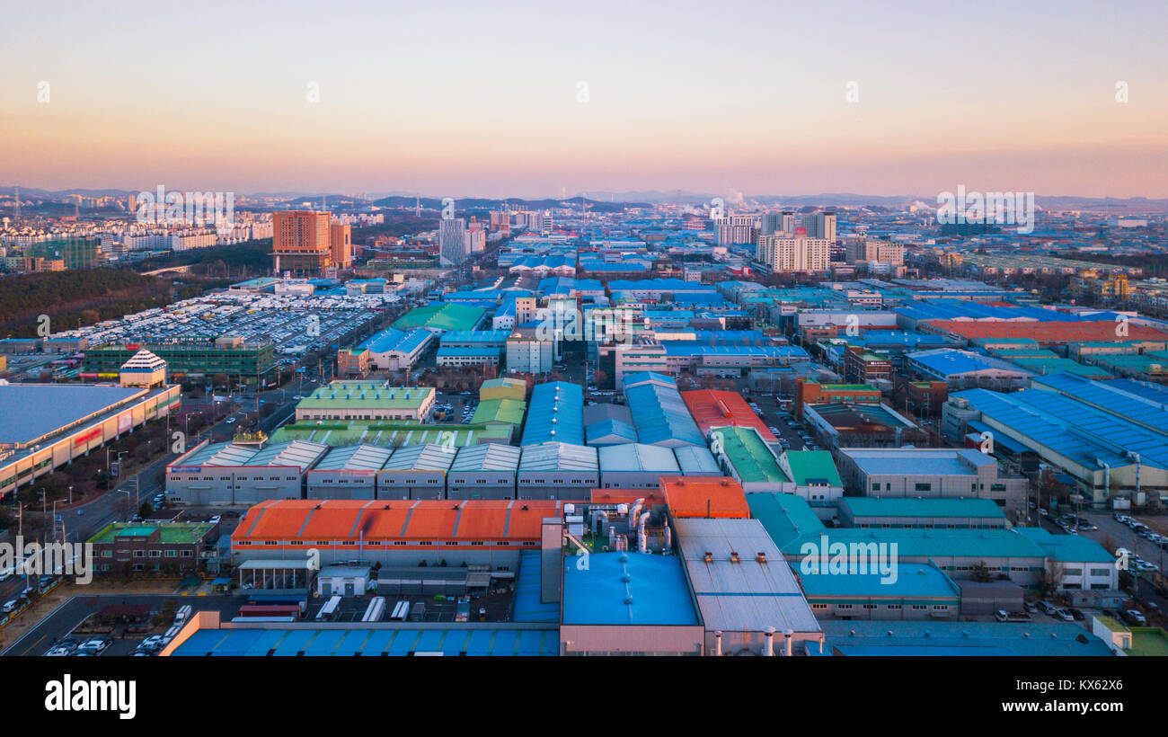 Aerial view Sunset of the industrial park. incheon Seoul,Korea Stock ...