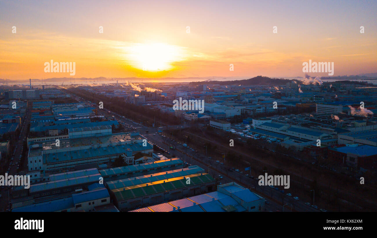 Aerial view Sunset of the industrial park. incheon Seoul,Korea Stock ...