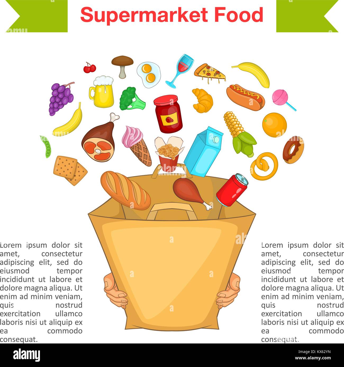 Food supermarket bag concept, cartoon style Stock Vector Image & Art ...