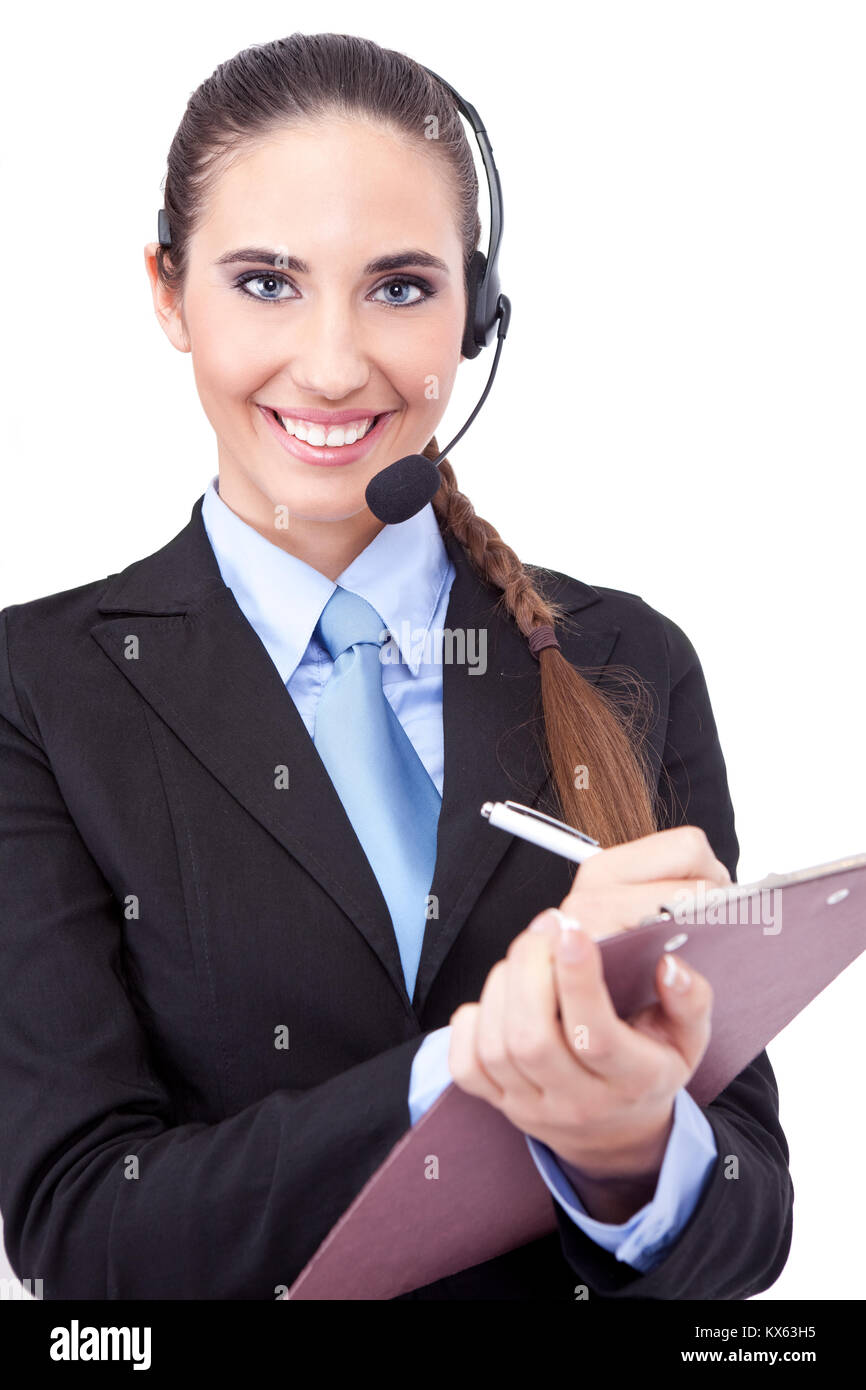 representative phone operator making note, isolated on white background ...