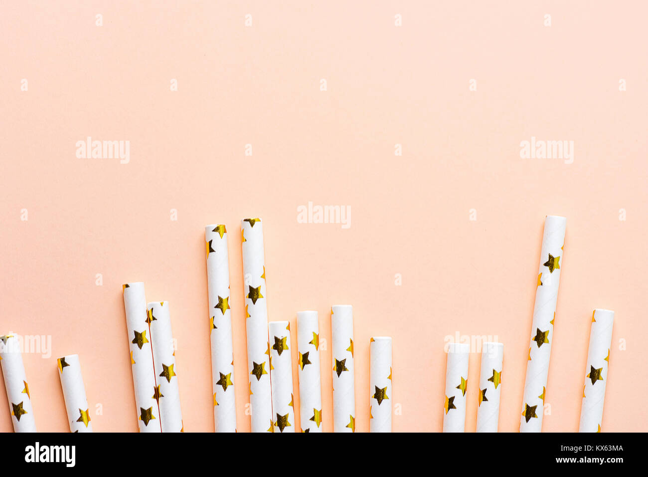 Elegant White Paper Drinking Straws with Golden Stars Pattern Scattered ...