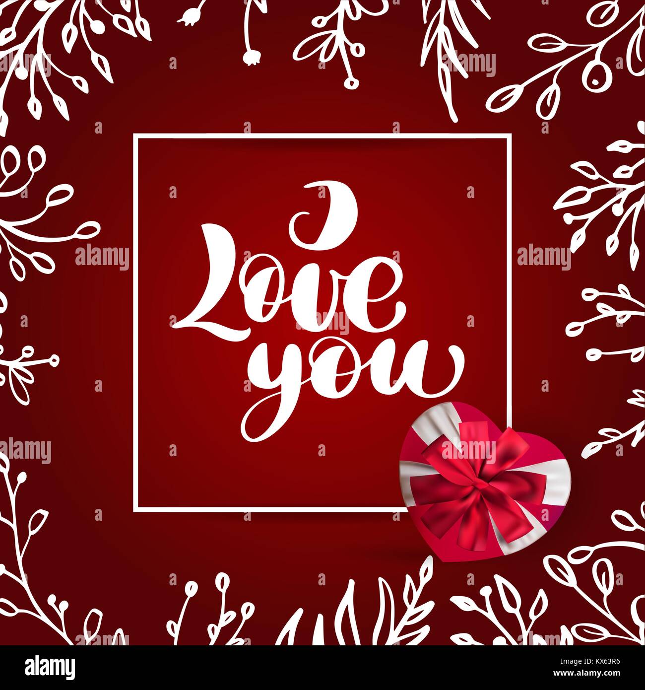 Card valentine I Love You Vector Lettering stylish text with a ...
