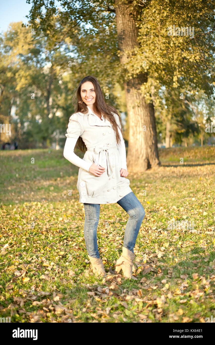 fashion model posing autumn park Stock Photo - Alamy