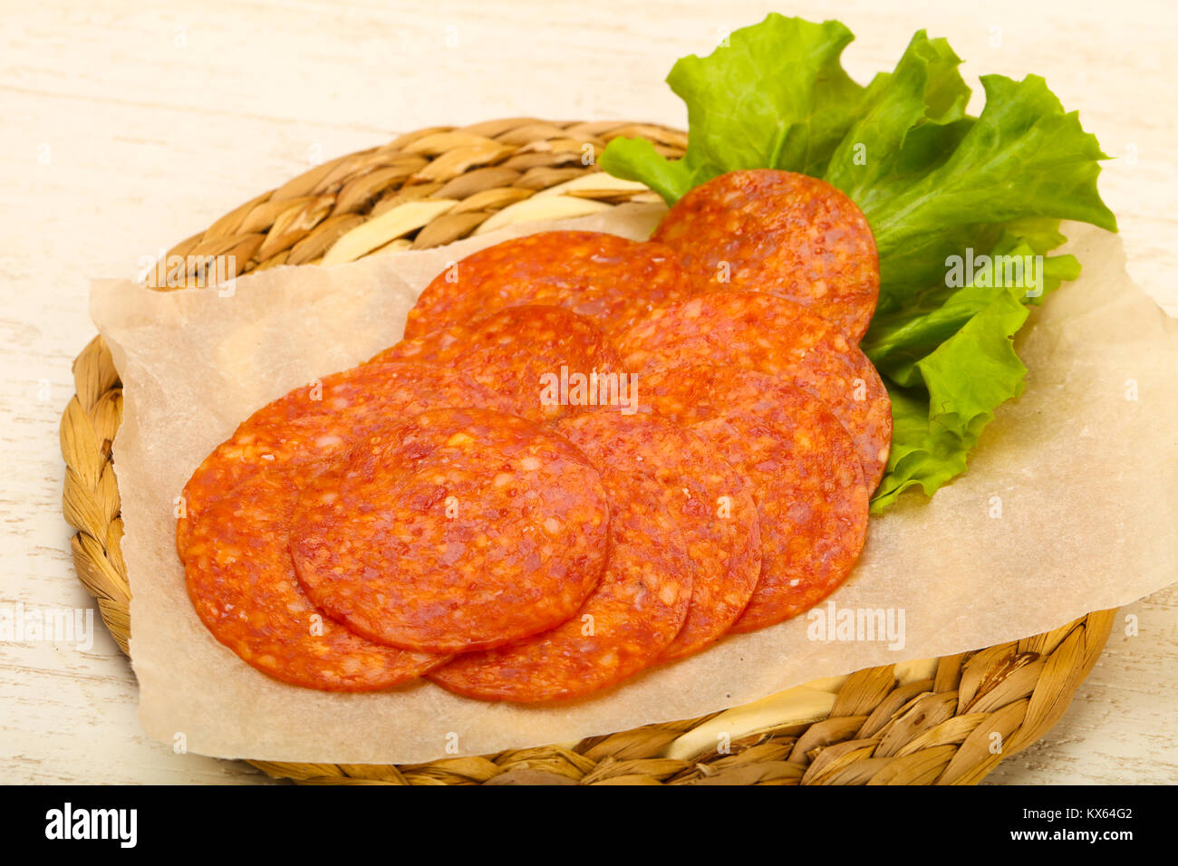 Pepperoni sliced sausage Stock Photo - Alamy