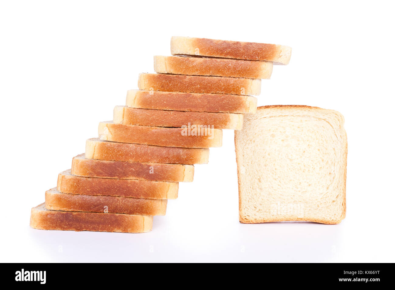 Toast slices arranged in the shape of steps, isolated on white ...