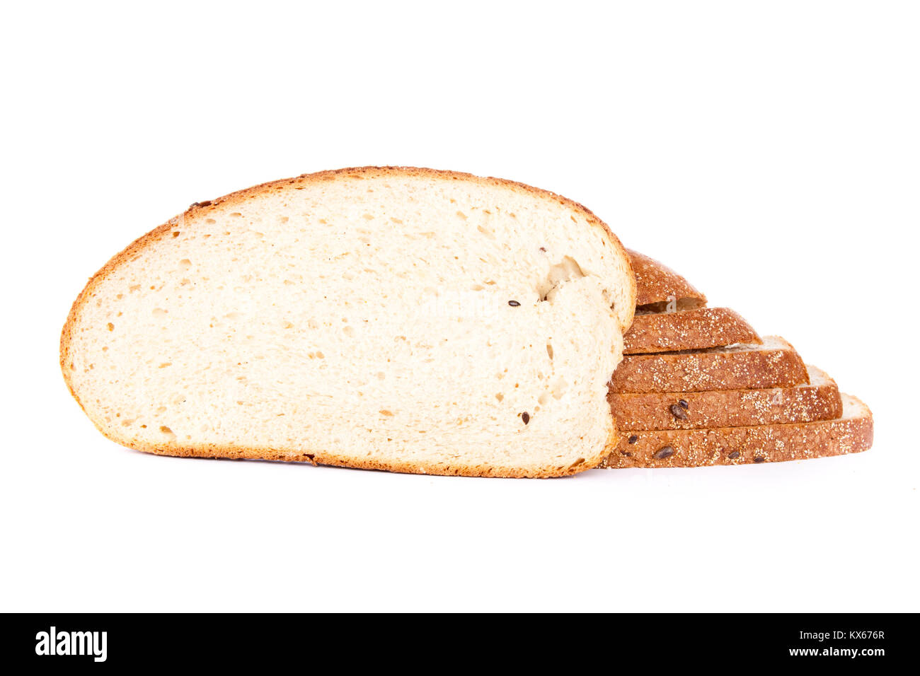 white bread, slice in front, isolated on white background Stock Photo ...