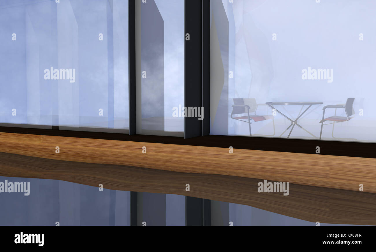 view through the outside window of an office with reflections in the ...