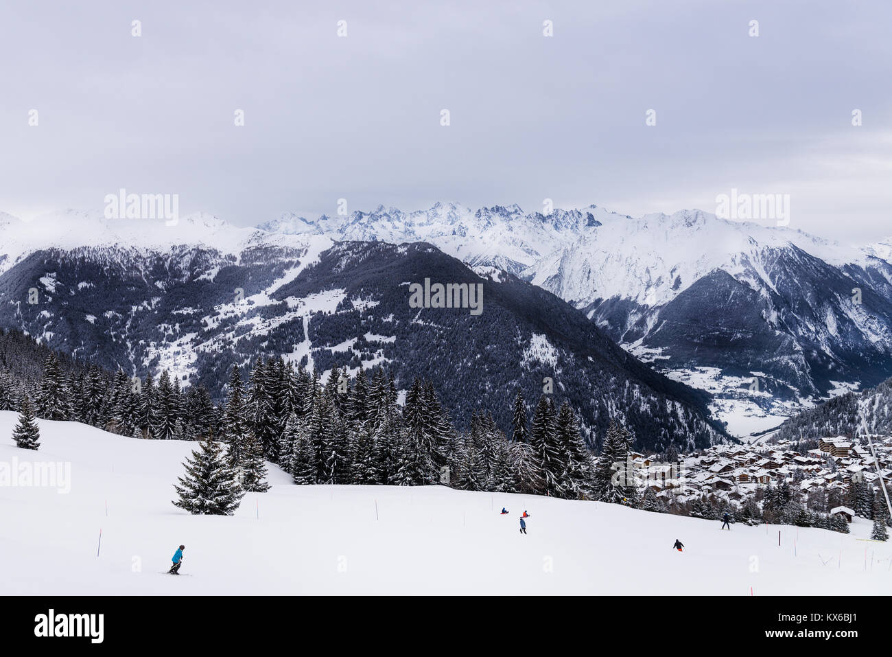 Beautiful view on the valley in Swiss Alps, Verbier, Switzerland Stock ...