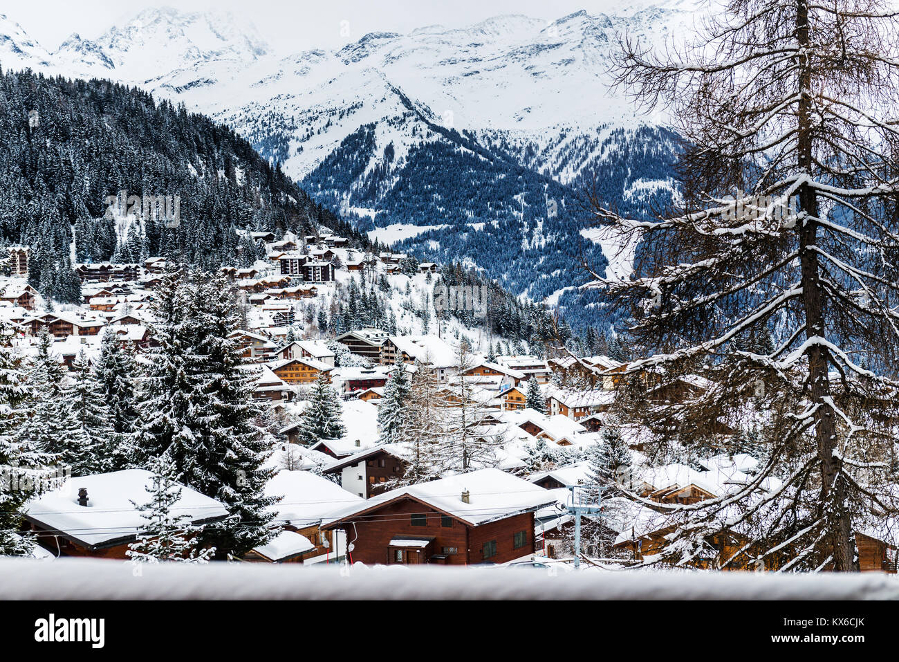 Beautiful view on the valley in Swiss Alps, Verbier, Switzerland Stock ...