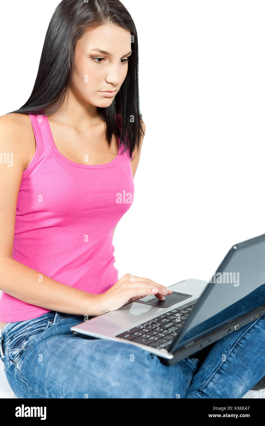 girl with laptop, isolated on white background Stock Photo - Alamy