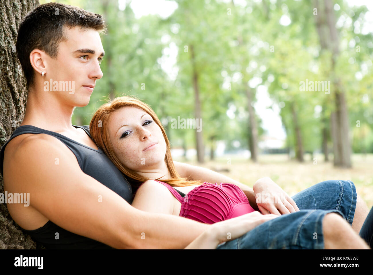 love couple spending time together in park Stock Photo - Alamy